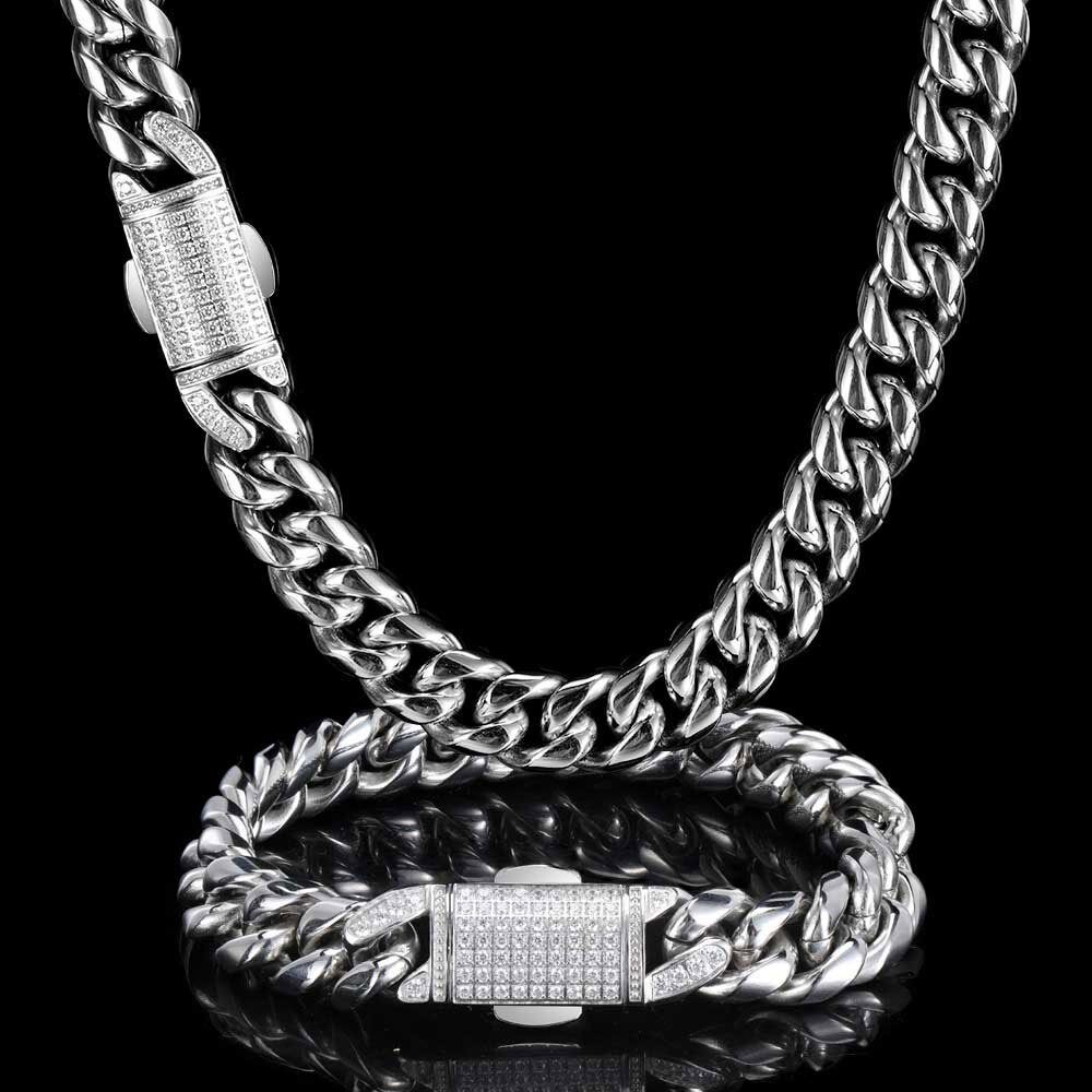 12mm Hip Hop Stainless Steel Jewelry Luxury Miami Cuban Link Chain Men ...