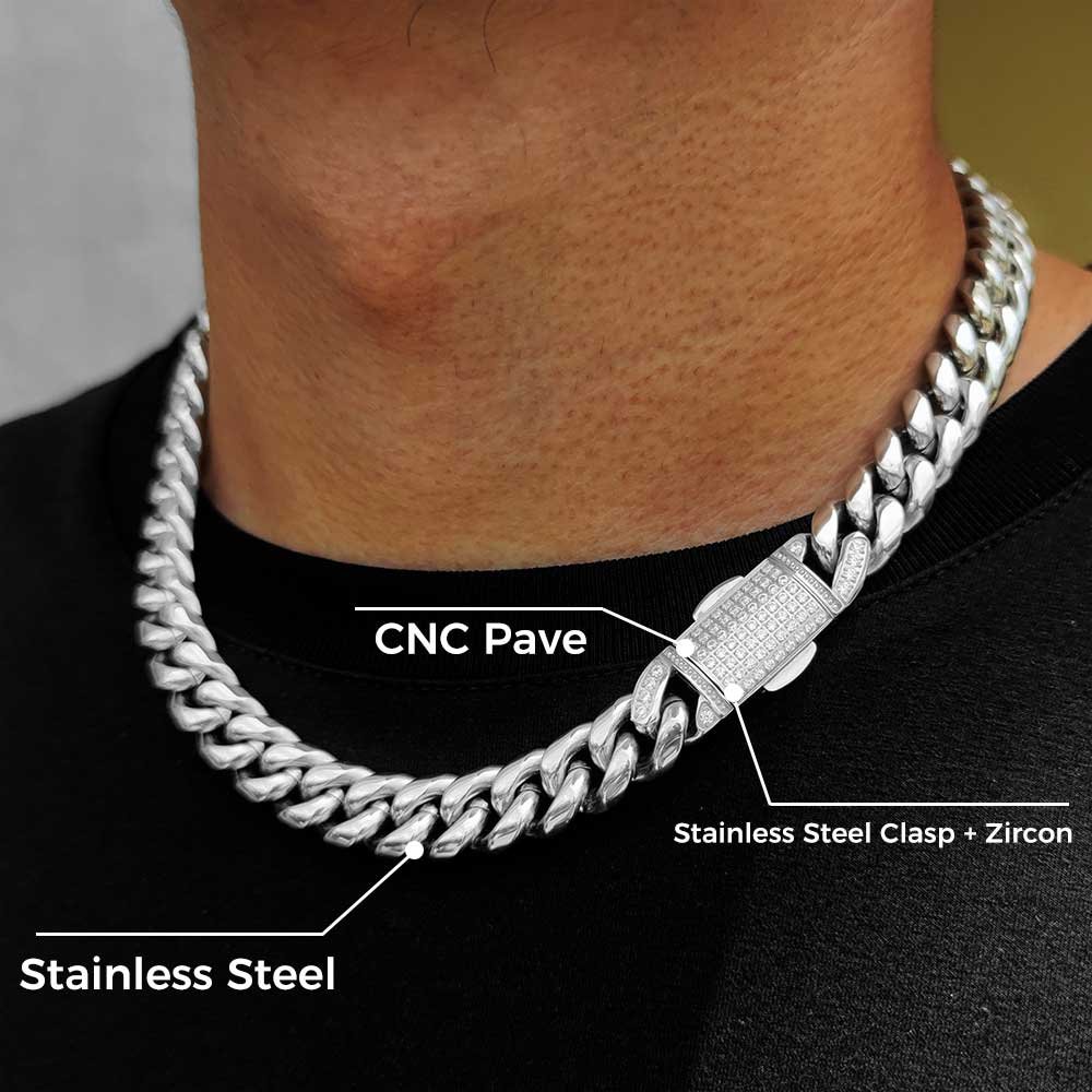 12mm Hip Hop Stainless Steel Jewelry Luxury Miami Cuban Link Chain Men ...